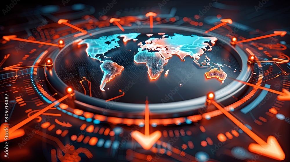 Photo & Art Print World map with arrows representing global trade and ...