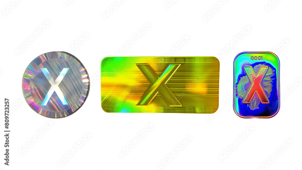 Holographic sticker set with letter “X”, isolated retro style colorful ...