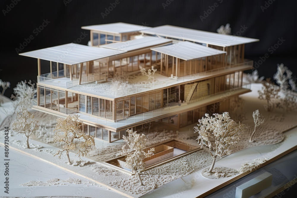 Detailed architectural model of a modern house displayed on a table ...