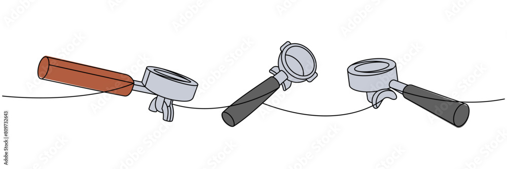 Portafilters for coffee machines one line colored continuous drawing ...