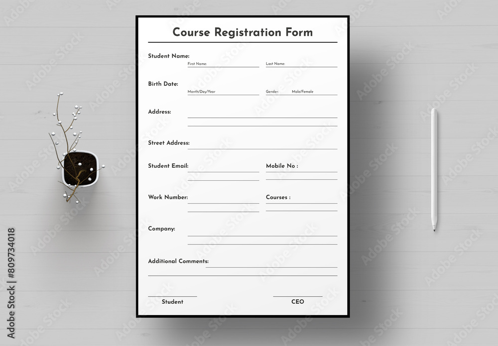 Course Registration Form Template Stock Template | Adobe Stock