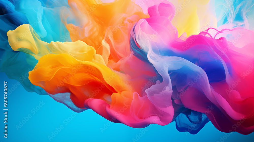 Multi-colored liquid ink paint abstract background banner. Waves of ...