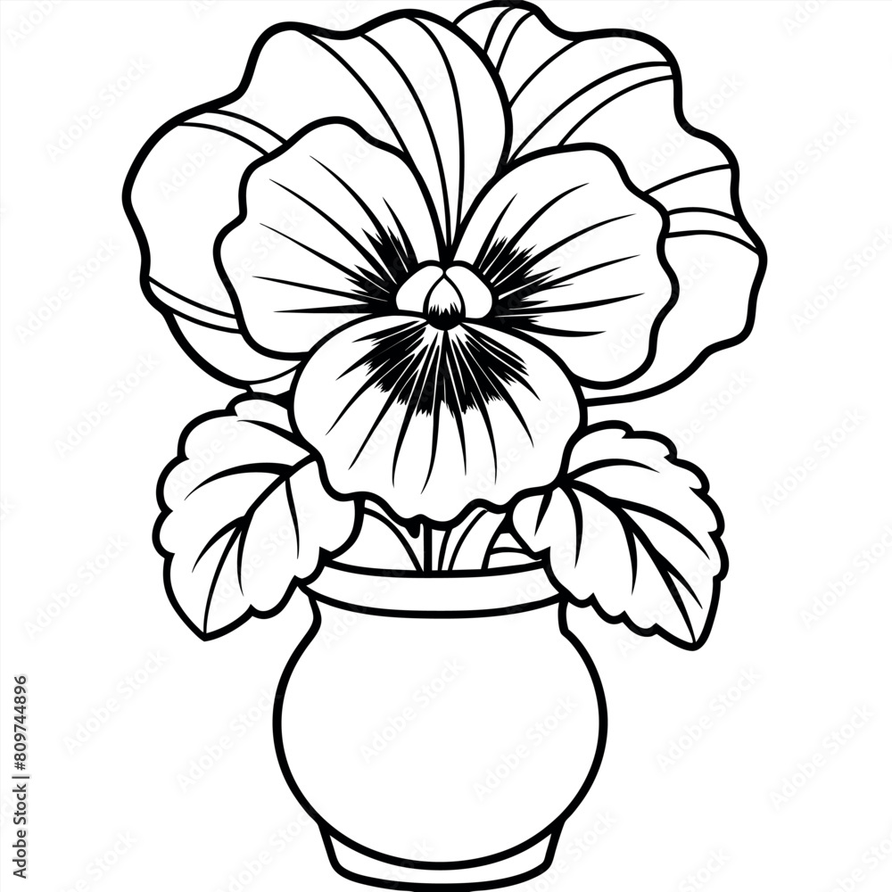 Pansy flower outline illustration coloring book page design, Pansy ...