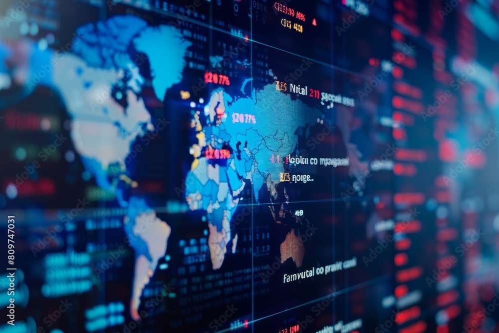 A map of the world is shown on a wall, displaying continents, countries ...