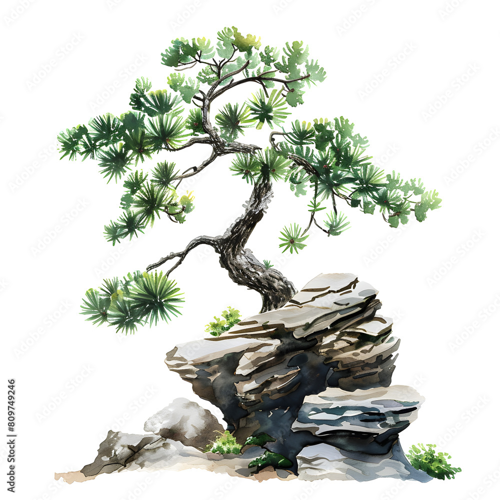 Trees front view, PNG, watercolor style vector tree, Huangshan pine ...