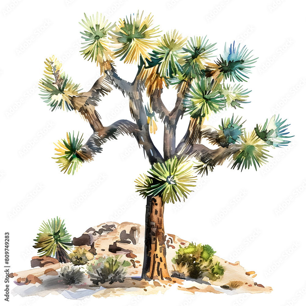 Trees front view, PNG, watercolor style vector tree, Joshua tree ...
