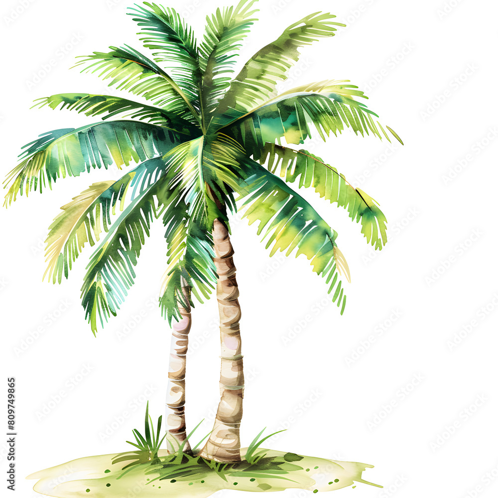 Trees front view, PNG, watercolor style vector tree, palm tree ...