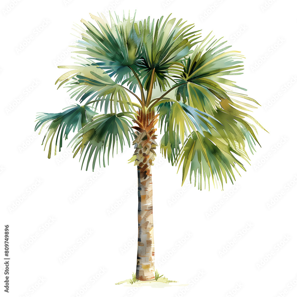 Trees front view, PNG, watercolor style vector tree, palm tree ...
