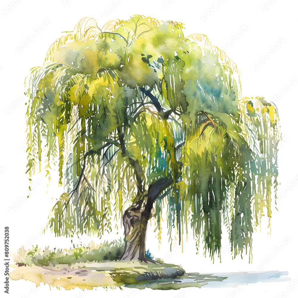 Trees front view, PNG, watercolor style vector tree, willow tree ...