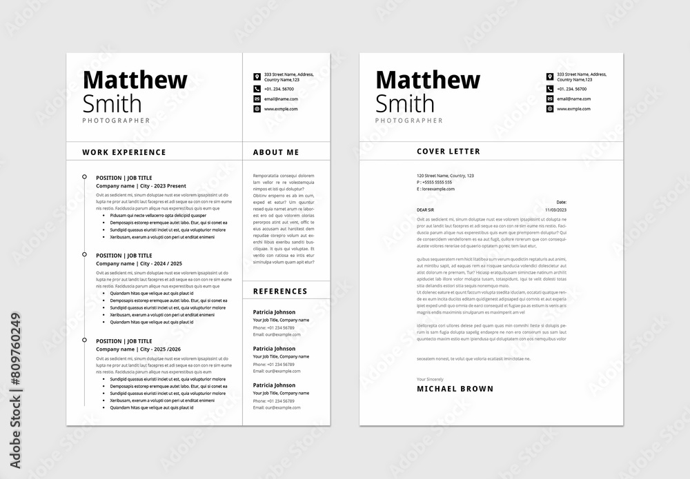 Clean Resume Layout Stock Template | Adobe Stock