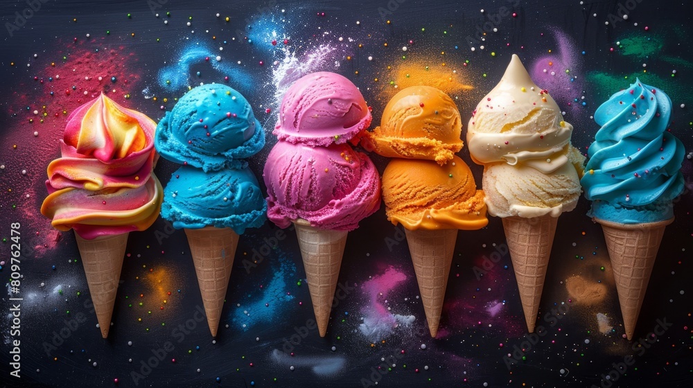 colorful ice cream flavors listed on a chalkboard, unique concept for a ...