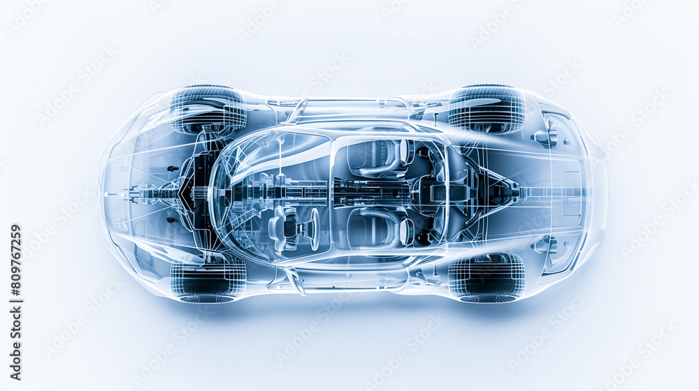 X-ray view of a modern car’s internal mechanics and design layout ...