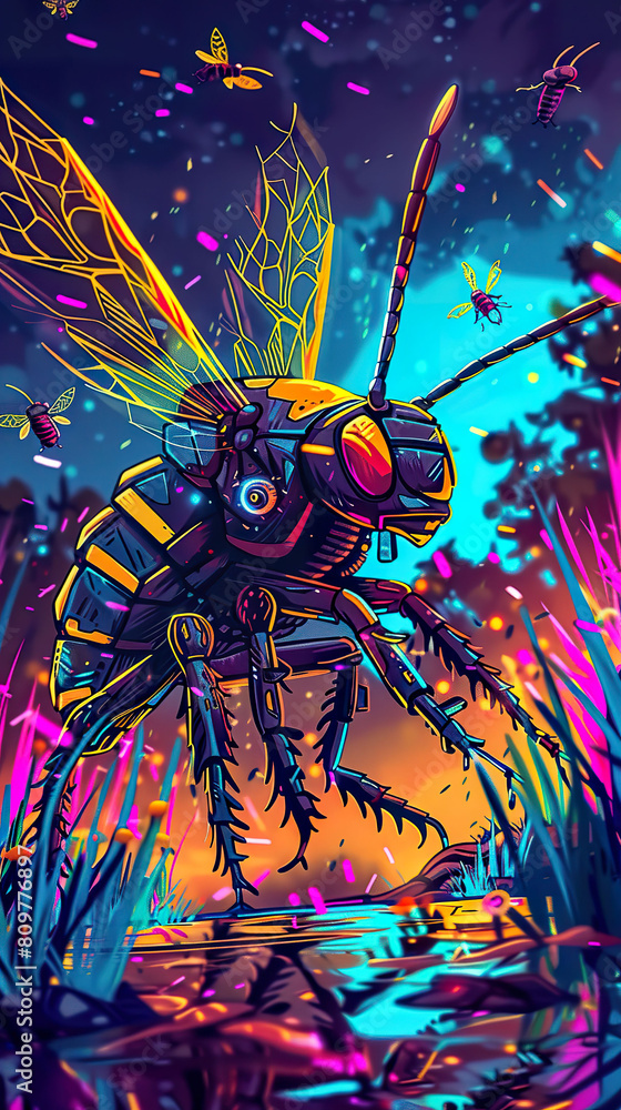 Glowing Fireflies, night sky, magical insects, dancing around a ...