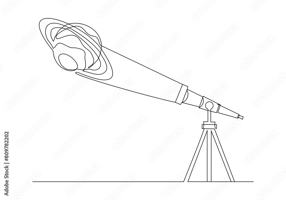 Continuous single one line sketch drawing of telescope optic magnifying ...