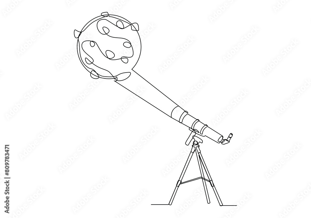 Continuous single one line sketch drawing of telescope optic magnifying ...