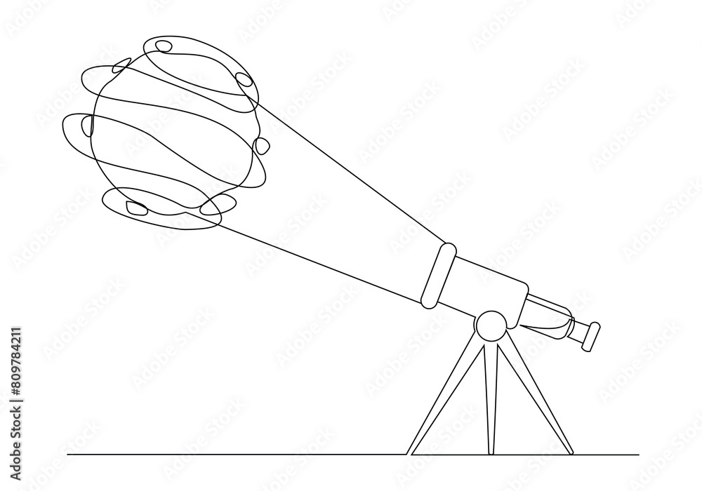 Continuous single one line sketch drawing of telescope optic magnifying ...