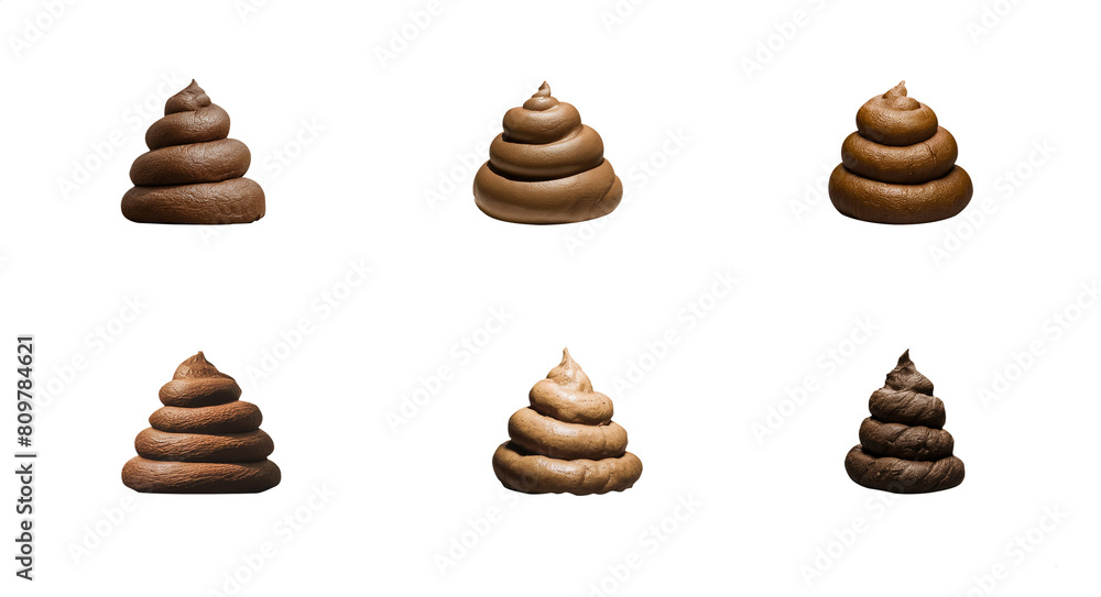 Set of realistic 3D poop in various shapes. Isolated transparent PNG ...
