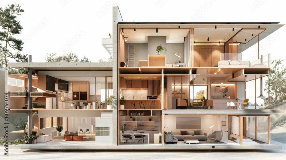 Passive House Cross-Section Showcasing Energy-Efficient Design and ...