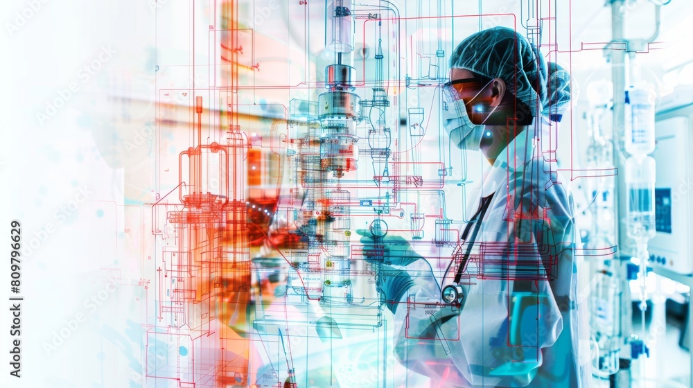 Medical professional with stethoscope overlayed with futuristic digital ...