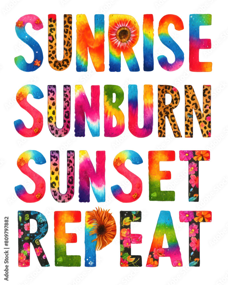 Sunrise Sunburn Sunset Repeat Colorful Summer Typography png, Vibrant ...