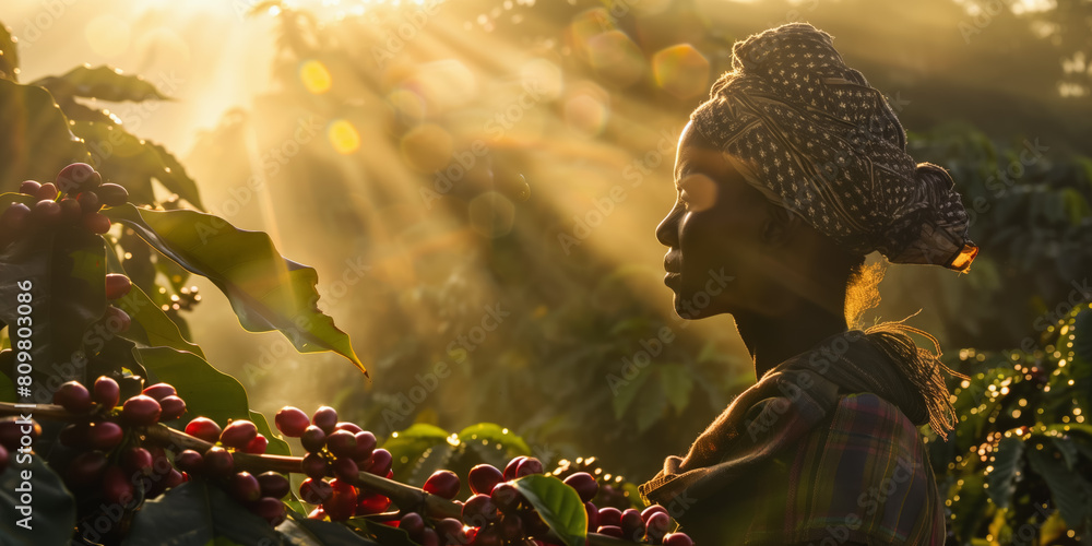 African black farmer or picker working on coffee farm, closeup detail ...