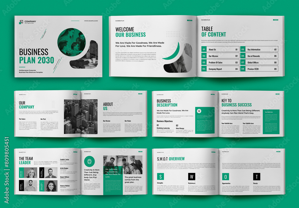 Business Plan Layout with Black and Green Accents Stock Template ...