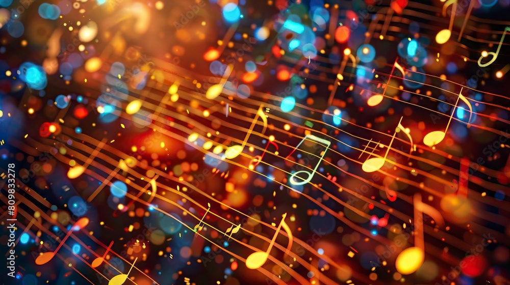 3d musical background. Partitura and musical notes. Concept of songs ...