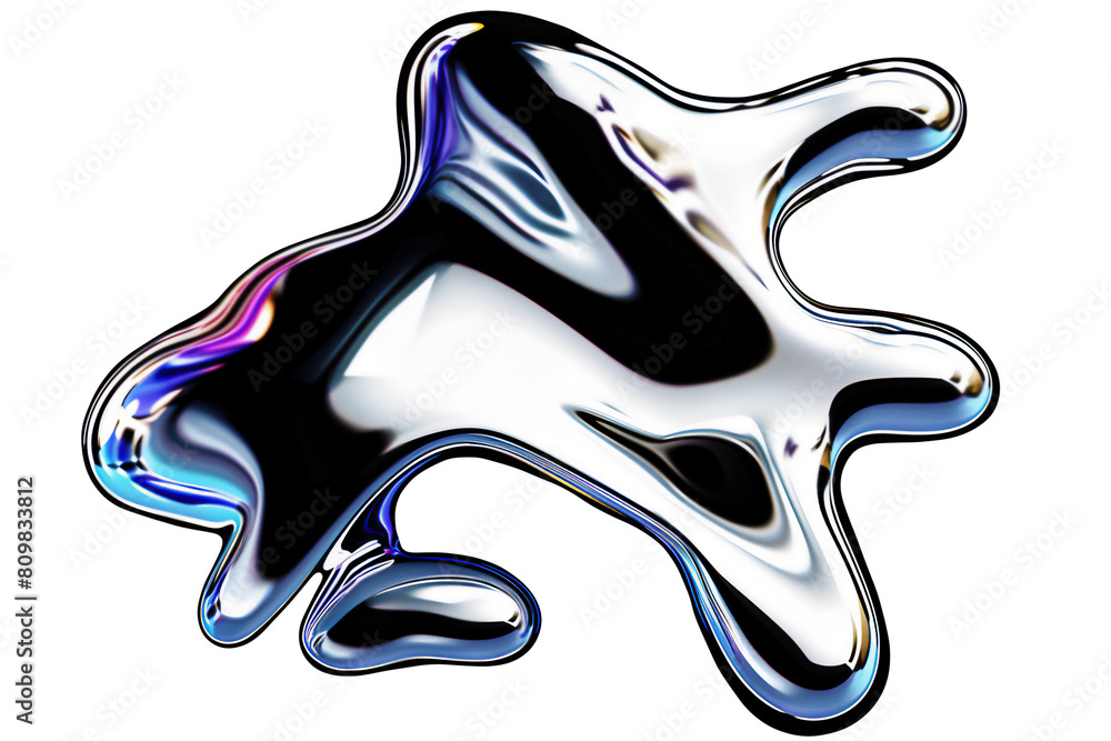 Isolated abstract melted liquid chrome metal in organic shapes, Wavy ...