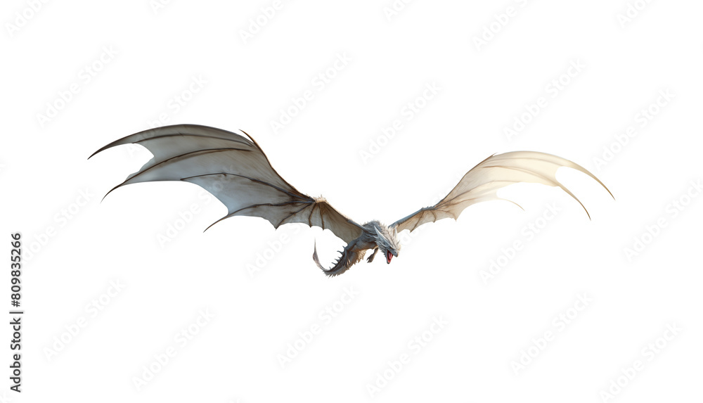 White silvery dragon in flight. Isolated transparent background PNG ...