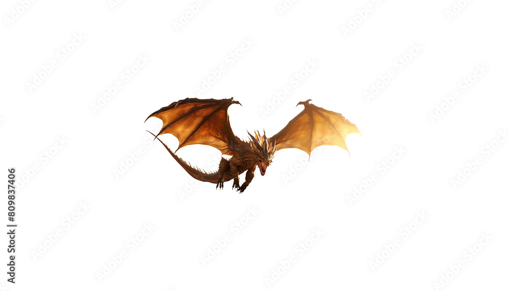 Golden yellow dragon in flight. Isolated transparent background PNG ...