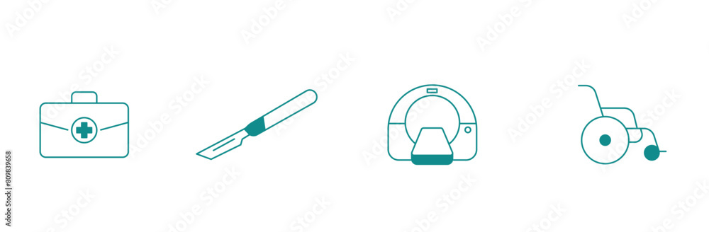 First Aid Kit, Surgical Scalpel, MRI Scanner, and Wheelchair Vector ...