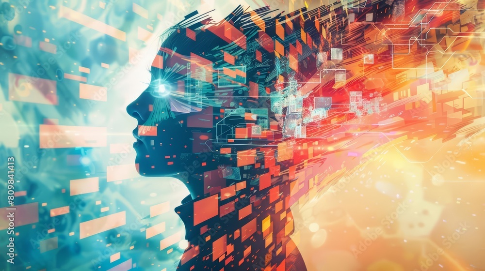 Trendy art paper collage design of digital transformation in cyber ...