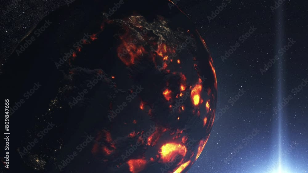 Death process of Earth, camera flying far to close view 3d rendering of ...