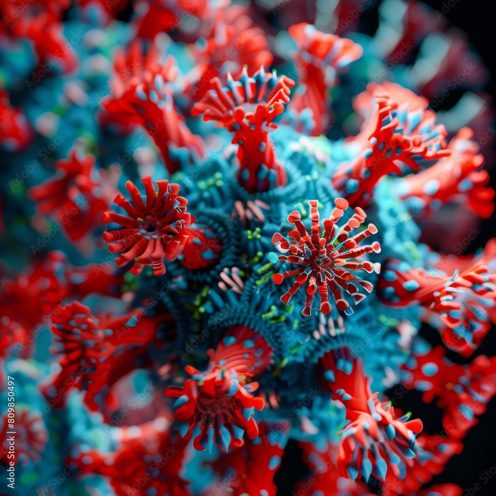 Highly detailed close-up of the structure of a virus, showcasing its ...
