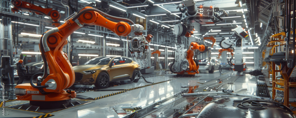Futuristic Spartanburg factory with smart cars production and human ...