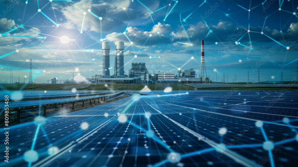 Solar energy technology featuring a power plant behind it, harnessing ...