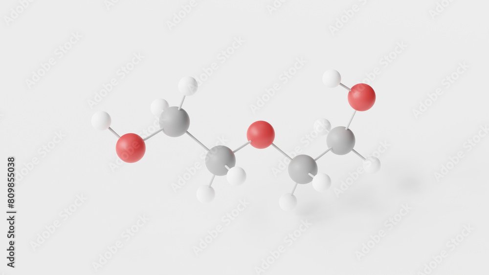 diethylene glycol molecule 3d, molecular structure, ball and stick ...