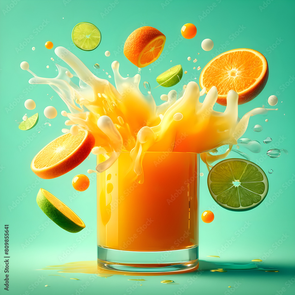 Fresh orange juice drink poster idea template, orange slices and juice ...