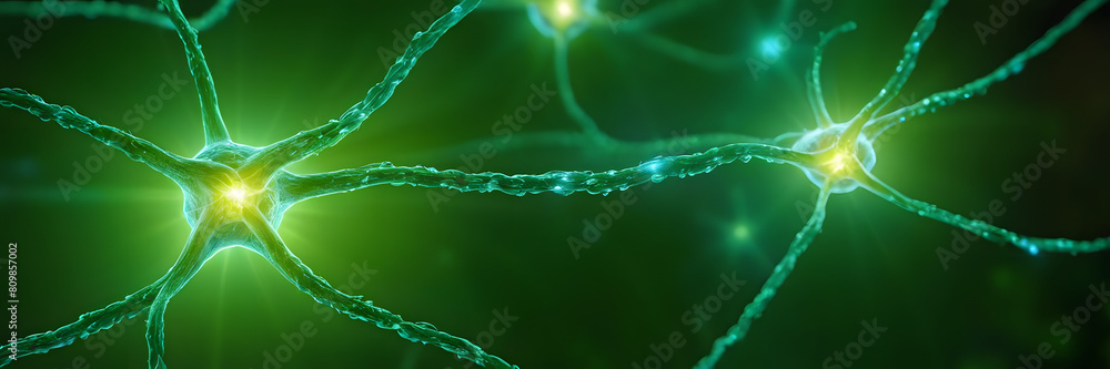 Conceptual illustration of neuron cells with glowing link knots green ...