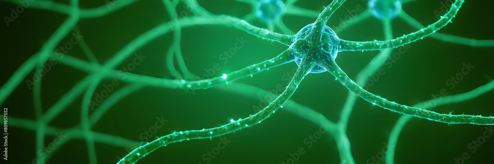 Conceptual illustration of neuron cells with glowing link knots green ...