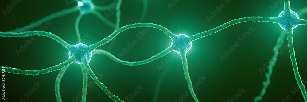 Conceptual illustration of neuron cells with glowing link knots green ...