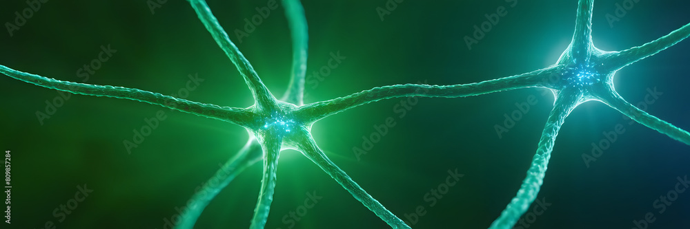 Conceptual illustration of neuron cells with glowing link knots green ...