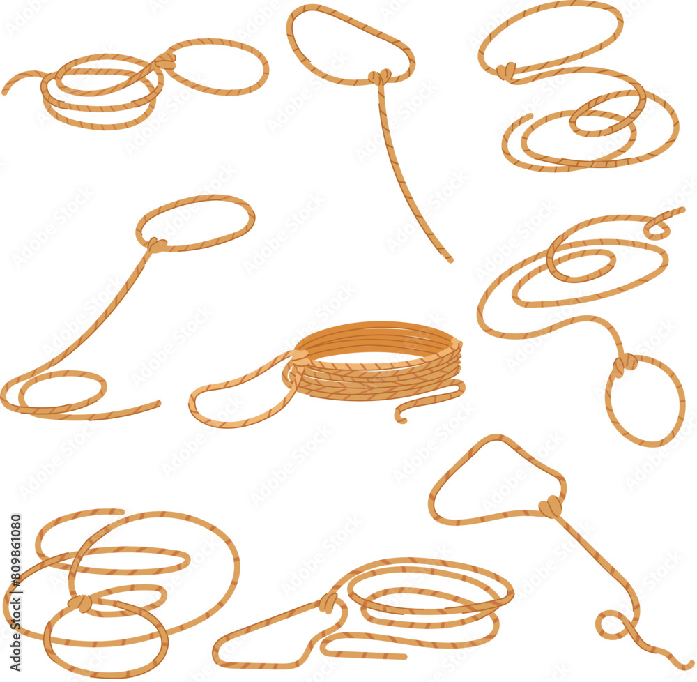 lasso set cartoon. rodeo frame, string border, line knot lasso sign ...