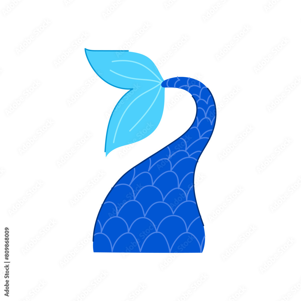 fin mermaid tail cartoon. water scale, shell logo, doodle blue fin ...