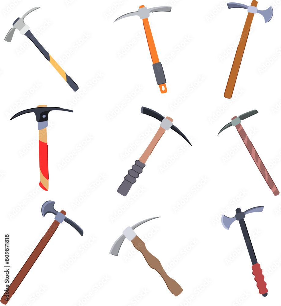 pickaxe set cartoon. shovel pickax, pickaxe rock, chisel silhouette ...