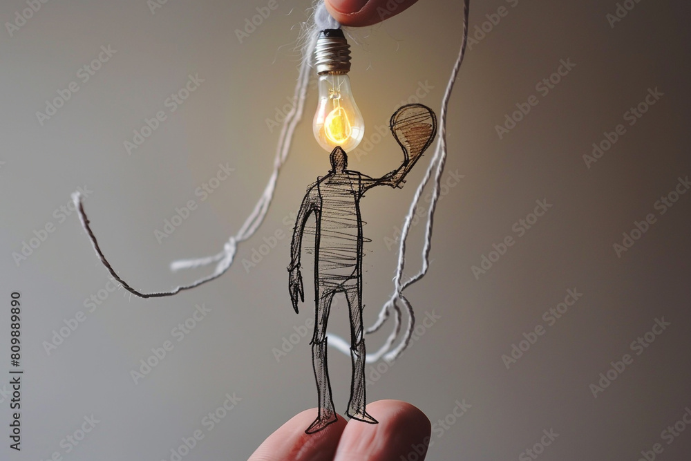 Eureka Moment, Hand-drawn figure with a light bulb overhead ...