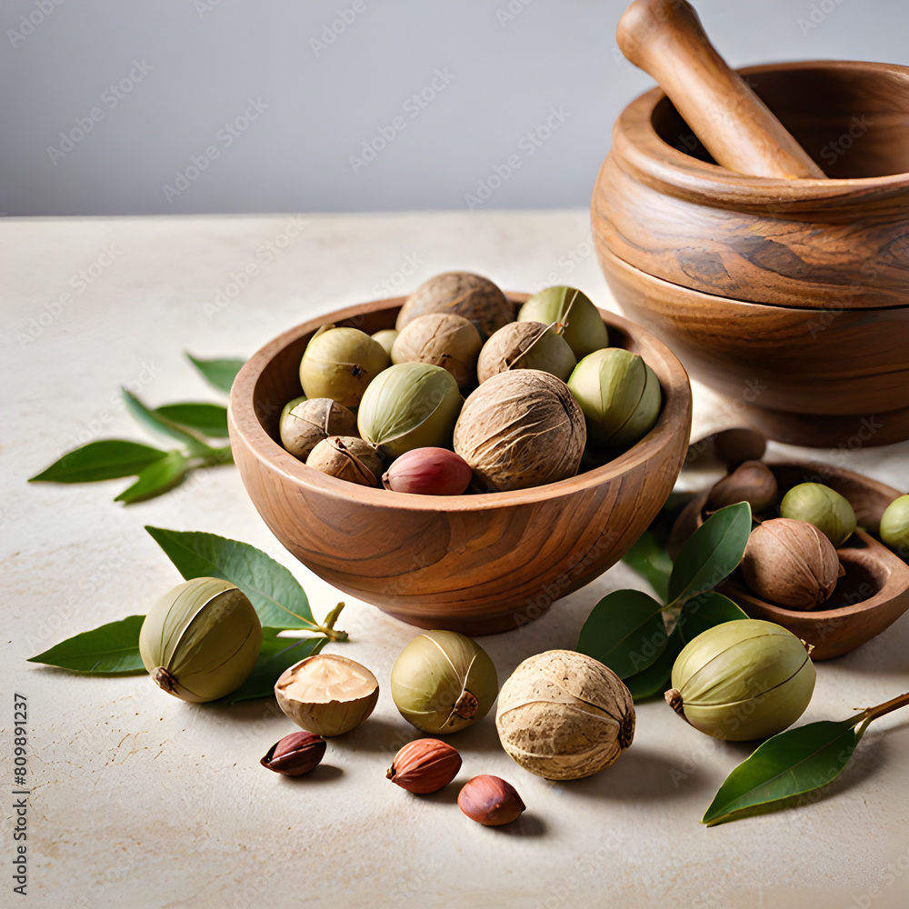 Pile of Nutmeg and Nutmeg Powder Isolated on White Background with ...
