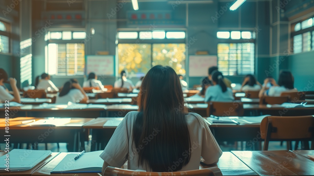 Student's perspective from the back of a classroom, highlighting the ...