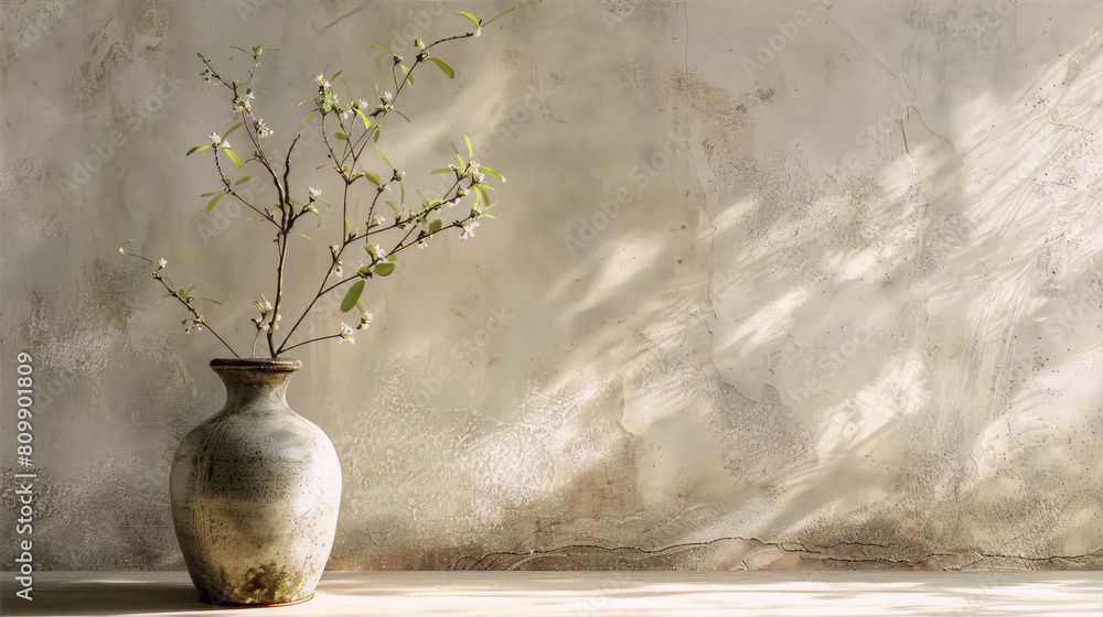 ภาพประกอบสต็อก Minimalist still life photography of a ceramic vase with ...