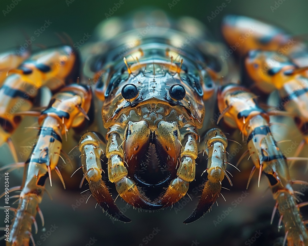 The closeup of a centipedes head reveals its many pairs of sharp ...